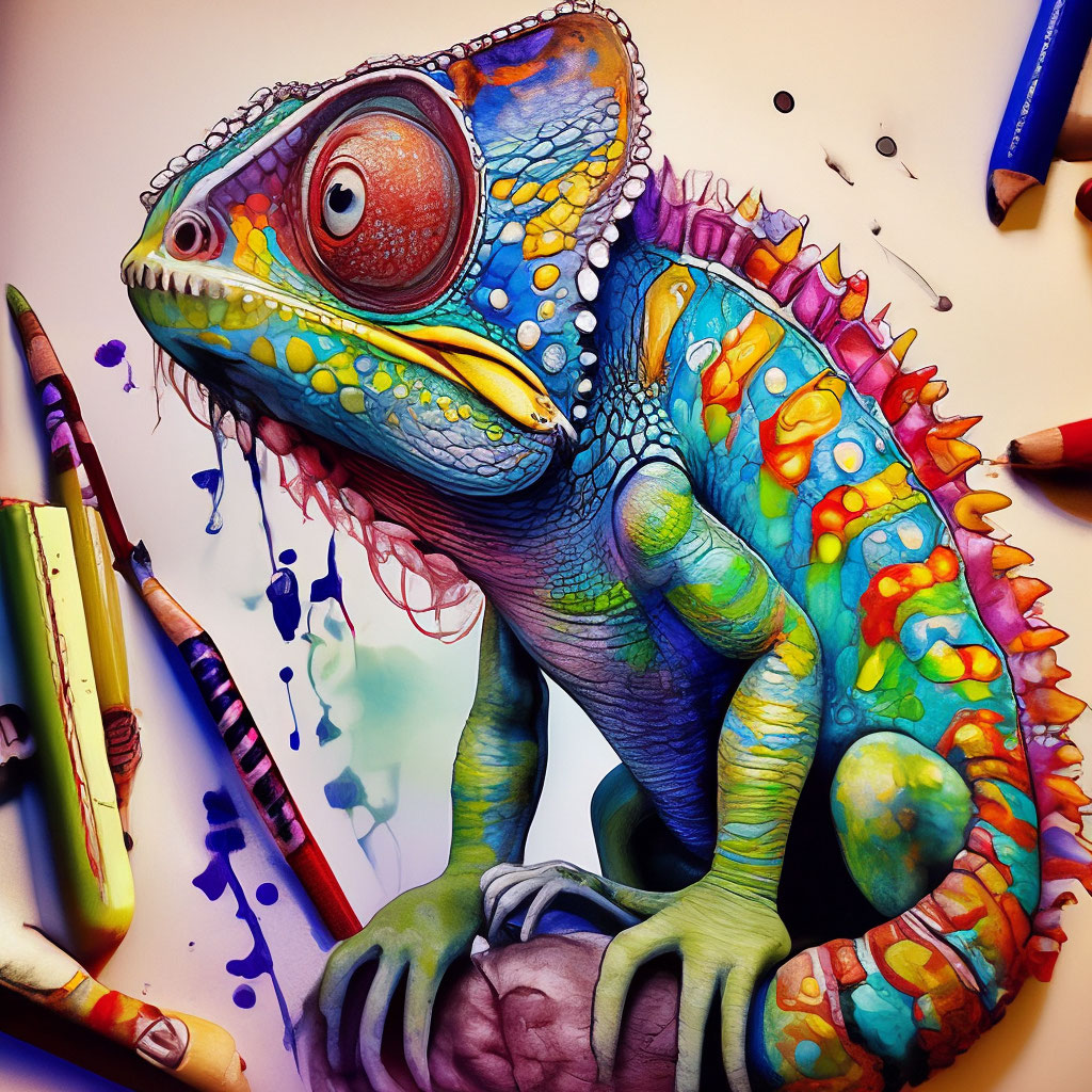 "Just a cool chameleon, grunge, grotesque caricature, children's ...