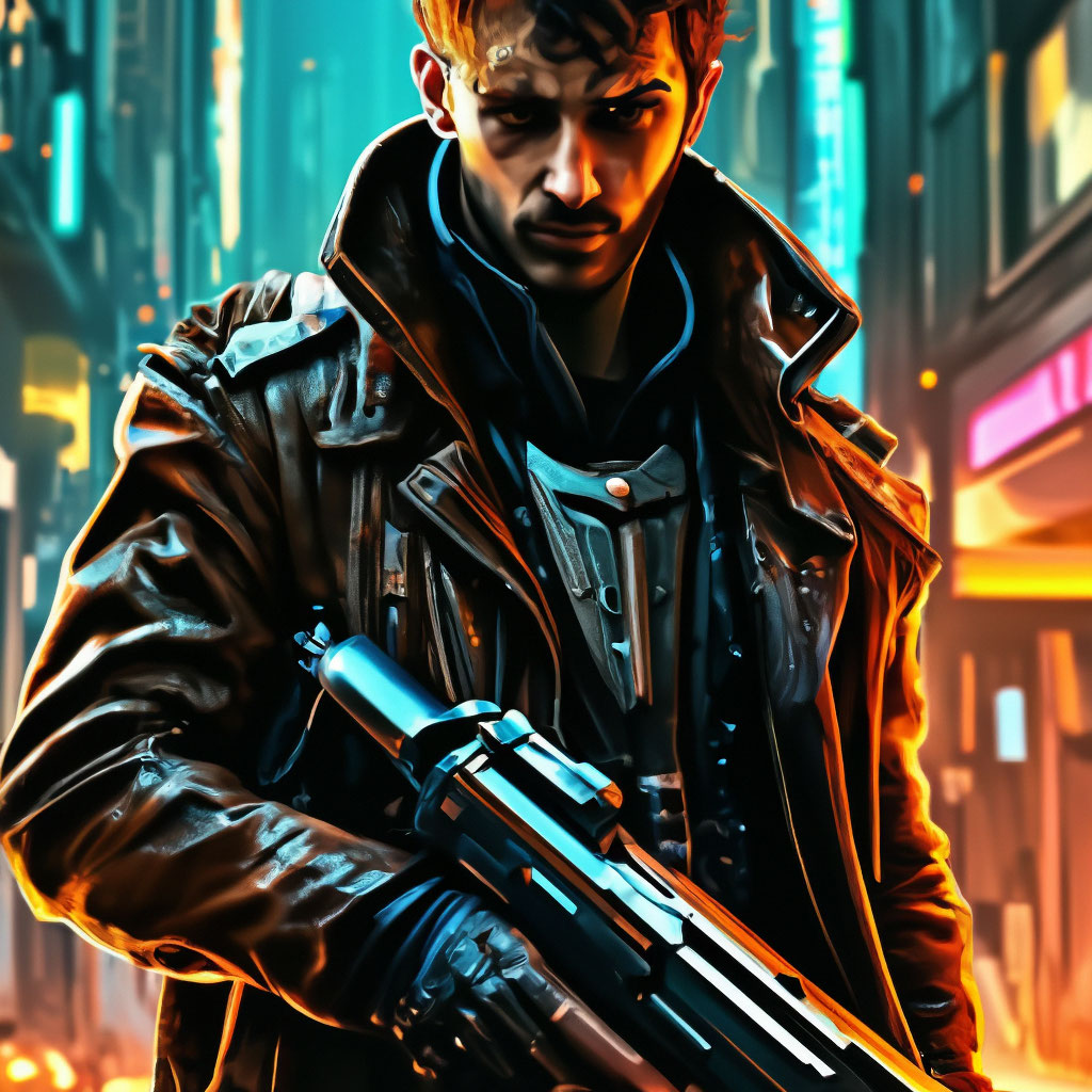 "A man with a gun robs a bank" — image created in Shedevrum