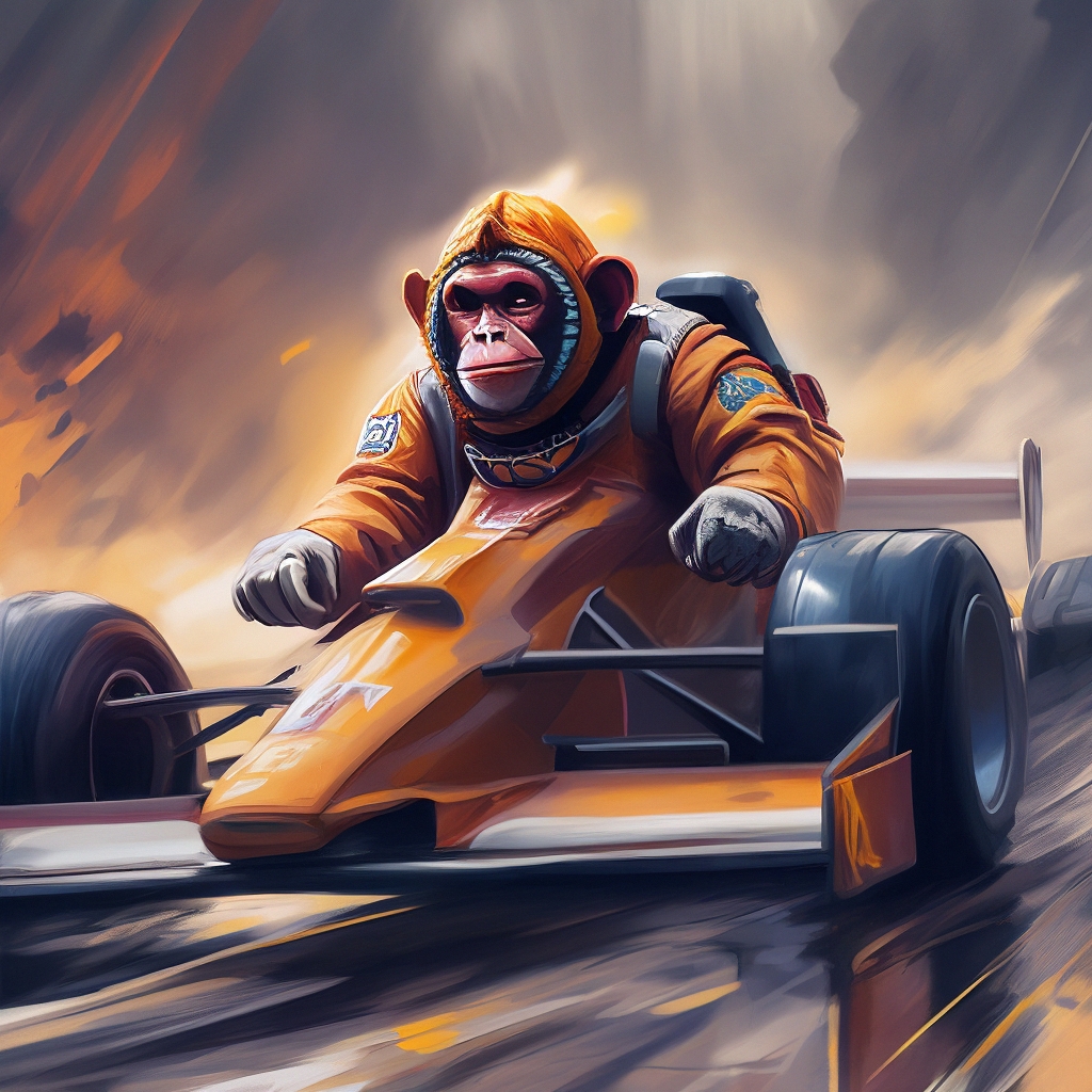 "Formula one in the shape of a monkey" — image created in Shedevrum