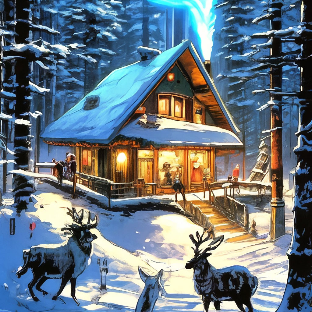 "Christmas, winter forest, house, …" — image created in Shedevrum