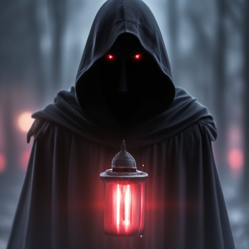 "Half man, half ghost, in a black …" — image created in Shedevrum