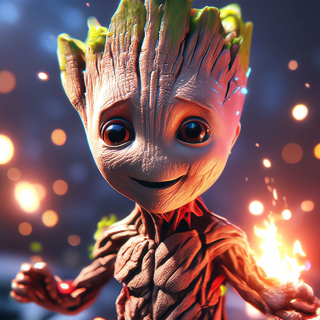 "Little cute groot, realism beautiful …" — image created in Shedevrum