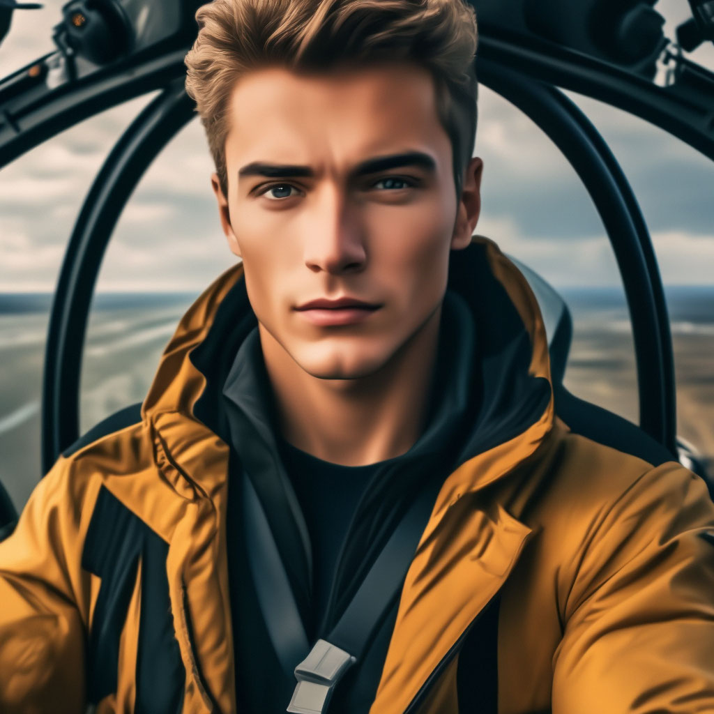 "Handsome helicopter pilot portrait of a Russian guy" — image created ...