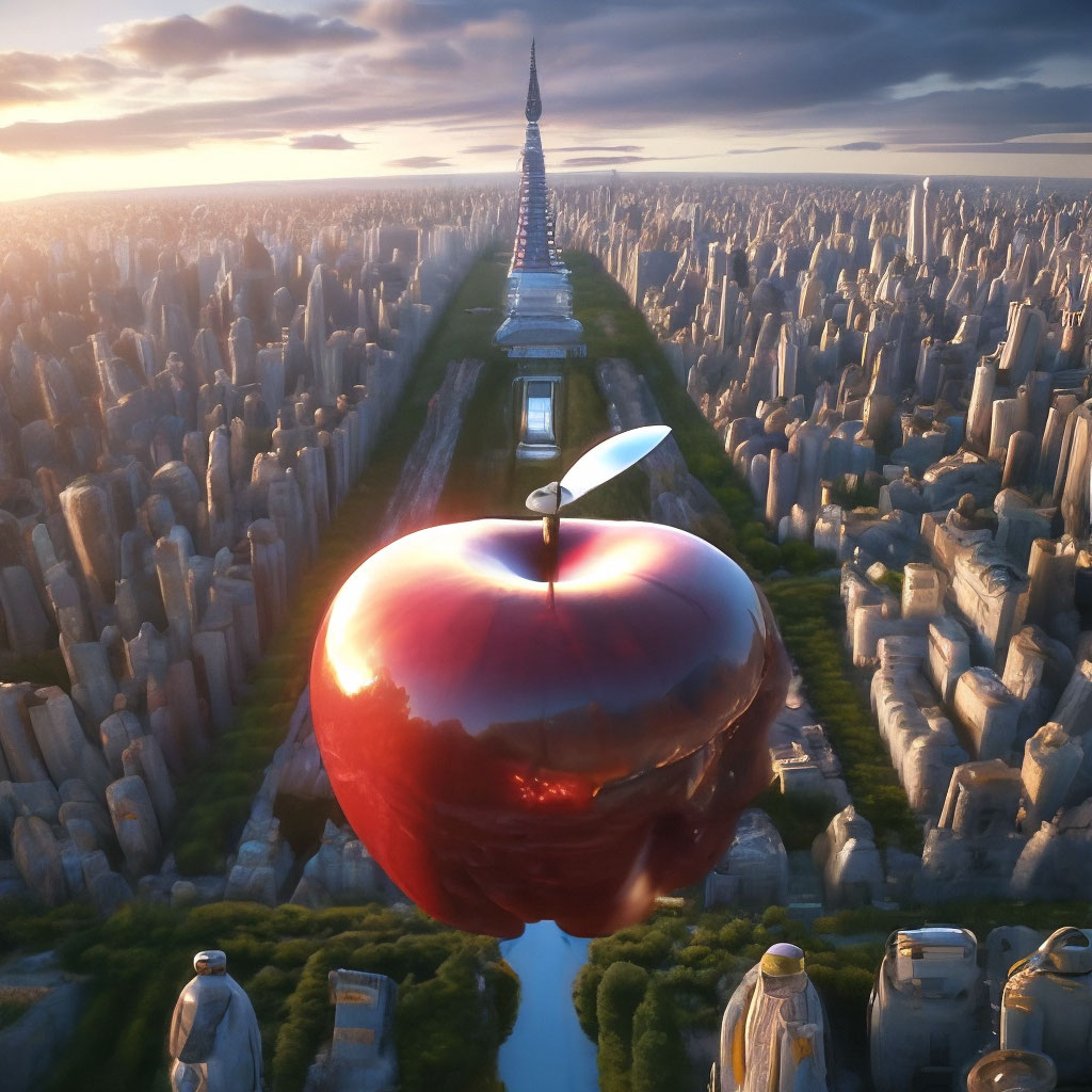 "The apple captures half of Europe. …" — image created in Shedevrum