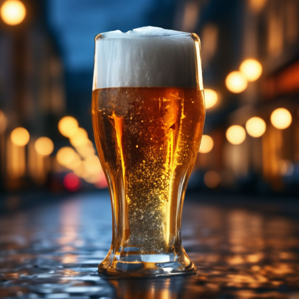 "Night street glass of beer Snow Ale …" — image created in Shedevrum
