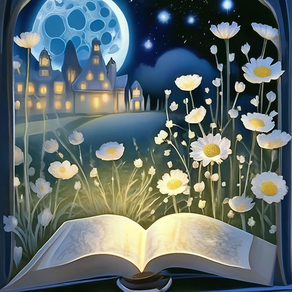 "An open book, a window into a fairy …" — image created in Shedevrum