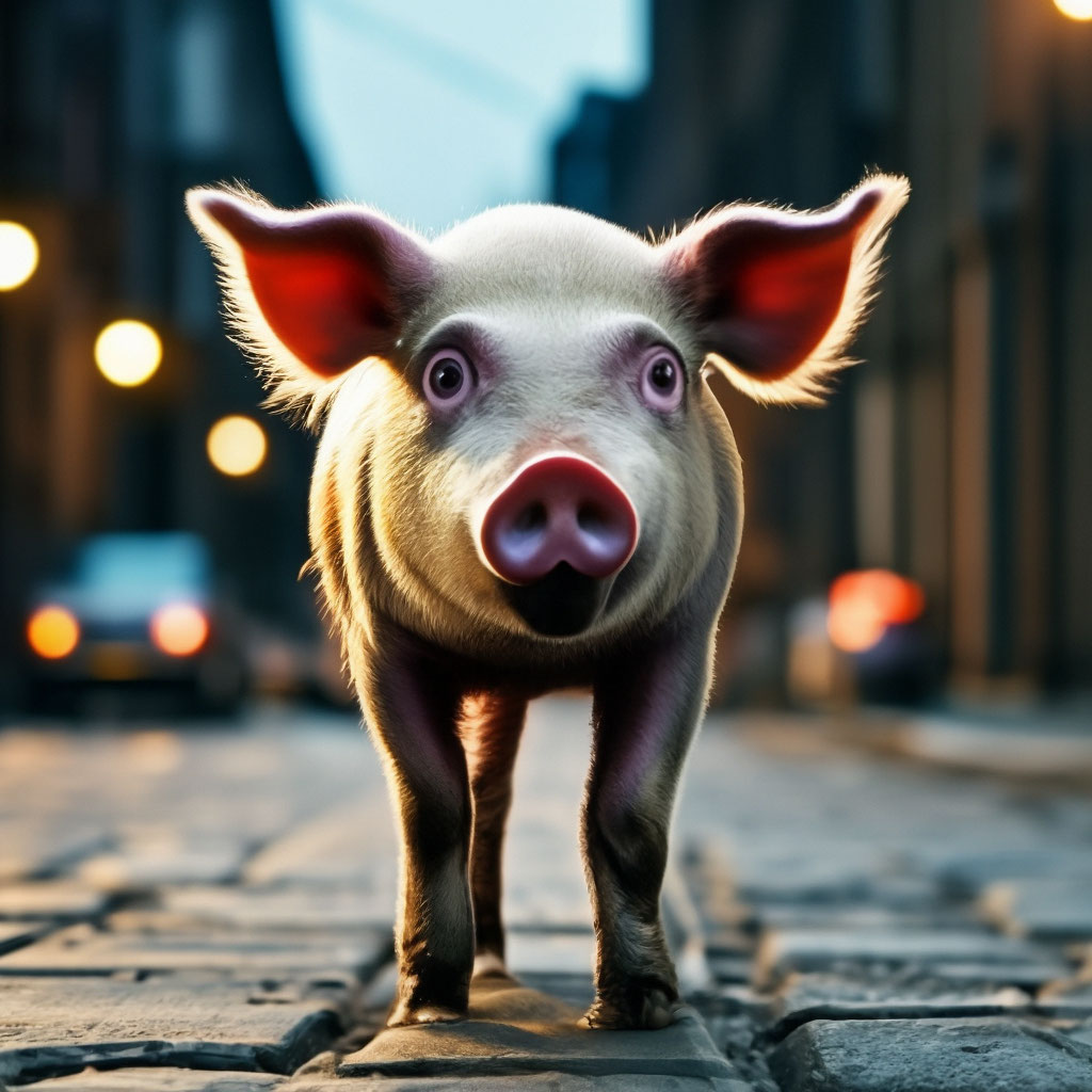 "Video where a sad piglet walks down the street 4k 60fps" — image ...