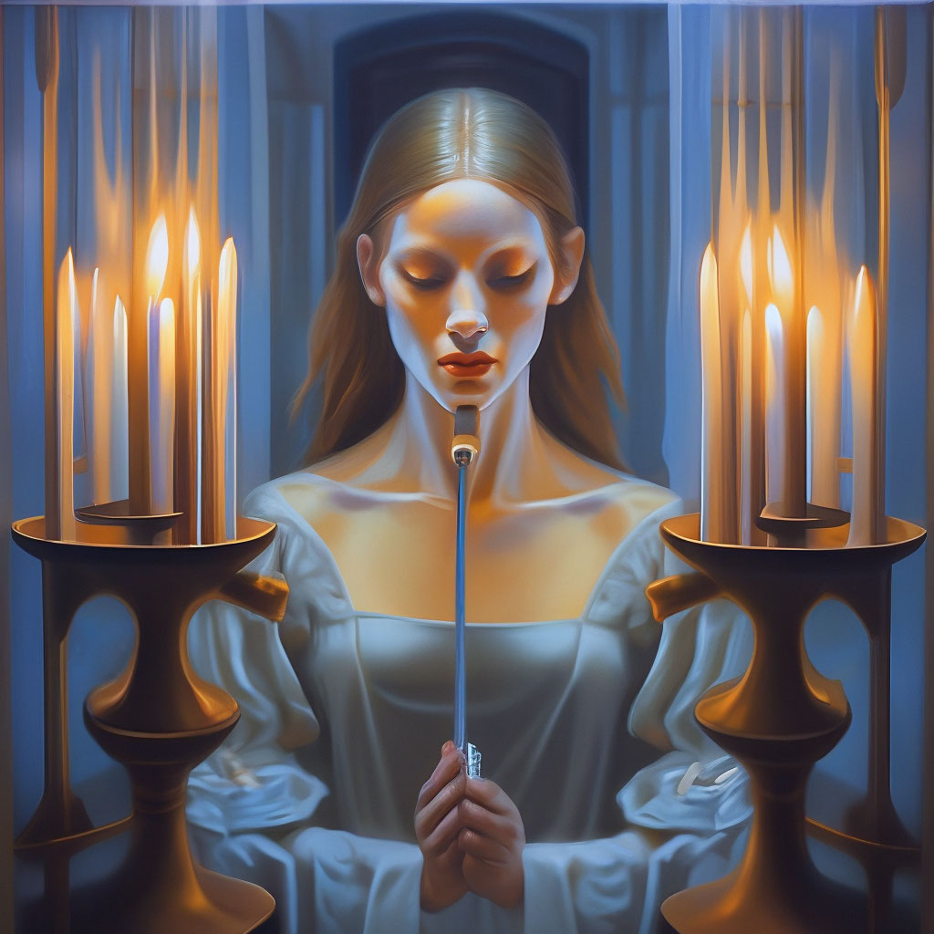 "Mirror reflection in the mirror,focus on the face, +connected ...