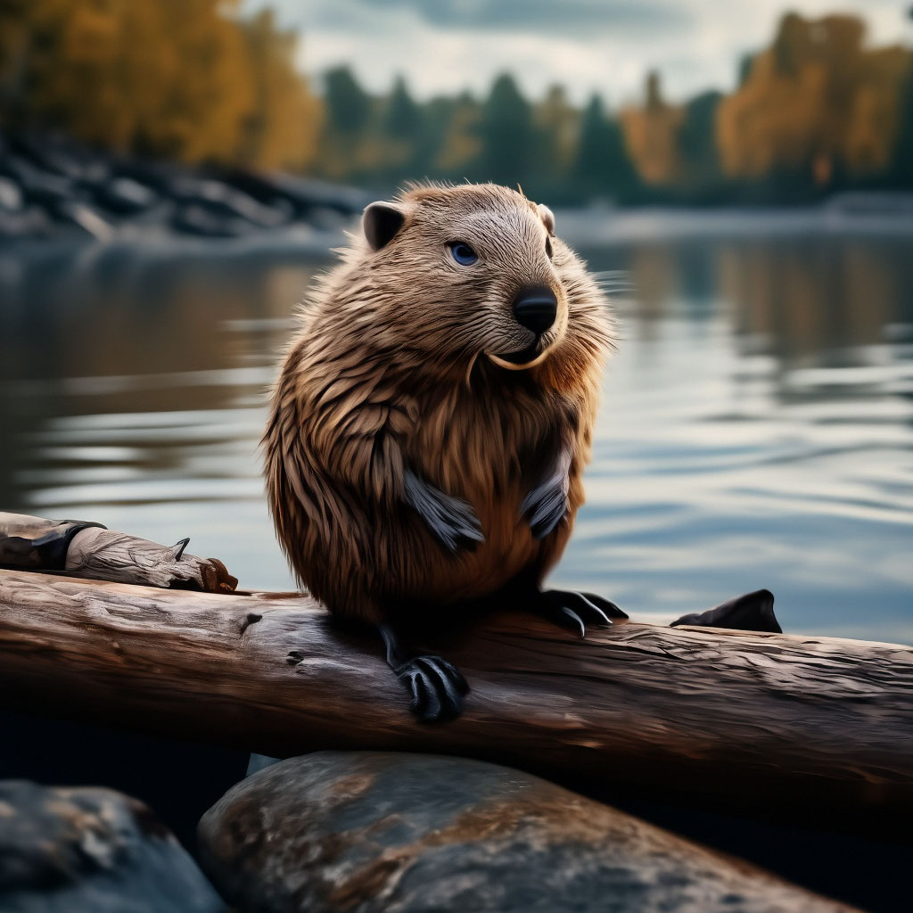 "A lonely beaver is sitting on a log, …" — image created in Shedevrum
