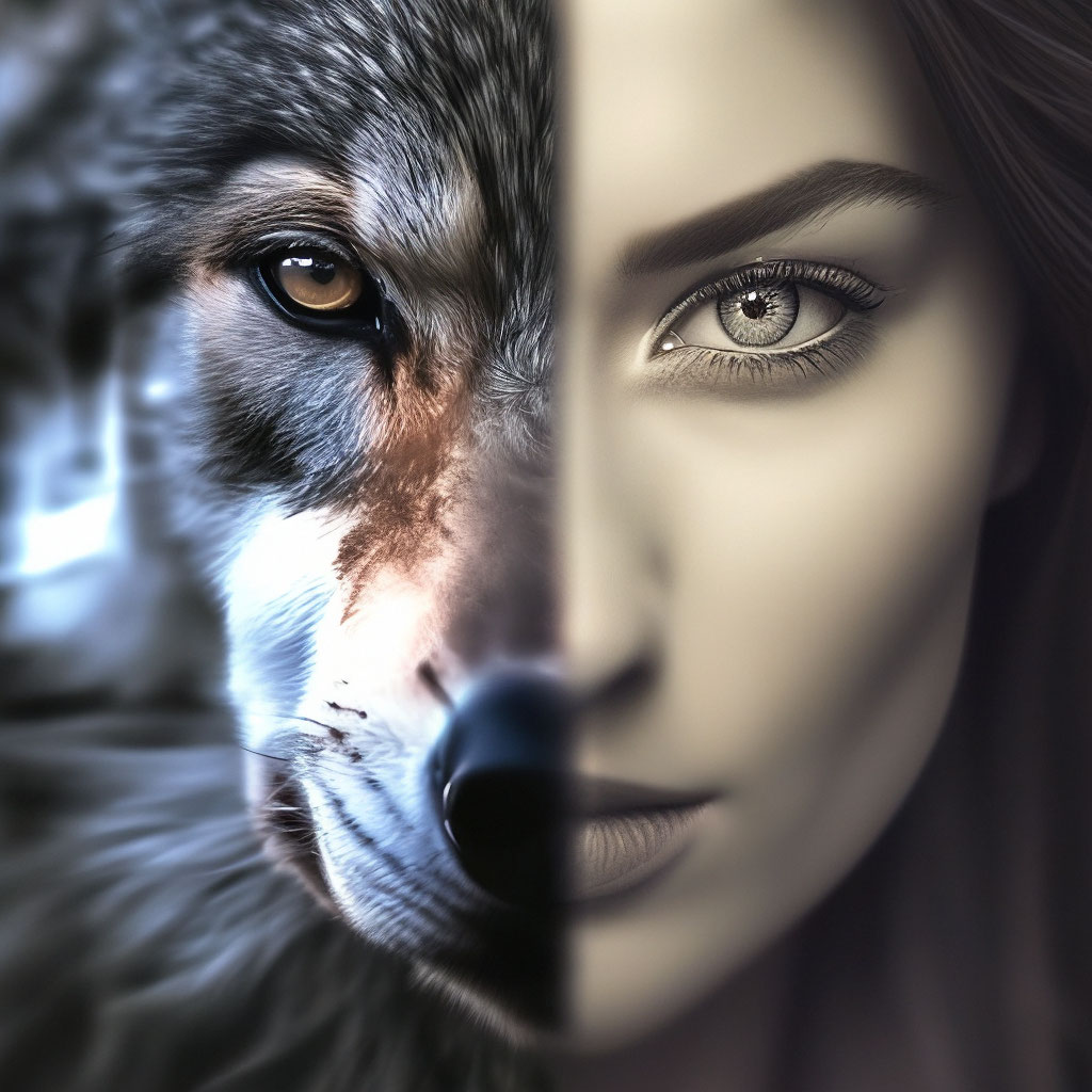 Half Girl Half Wolf Face Drawing