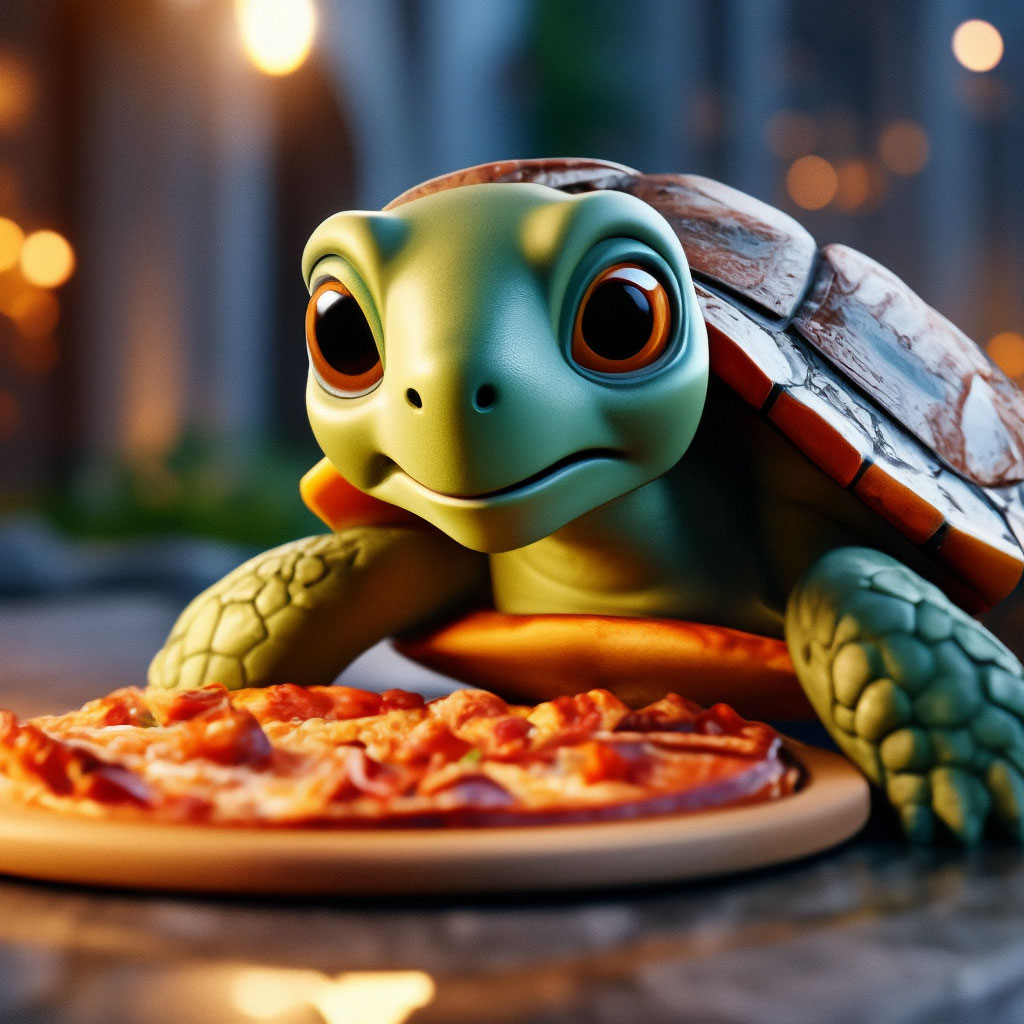 Cute Cartoon Ninja Turtles Eating Pizza