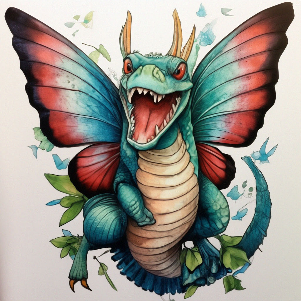 "Cocodrilo con alas de mariposa, …" — imagen creada en Shedevrum