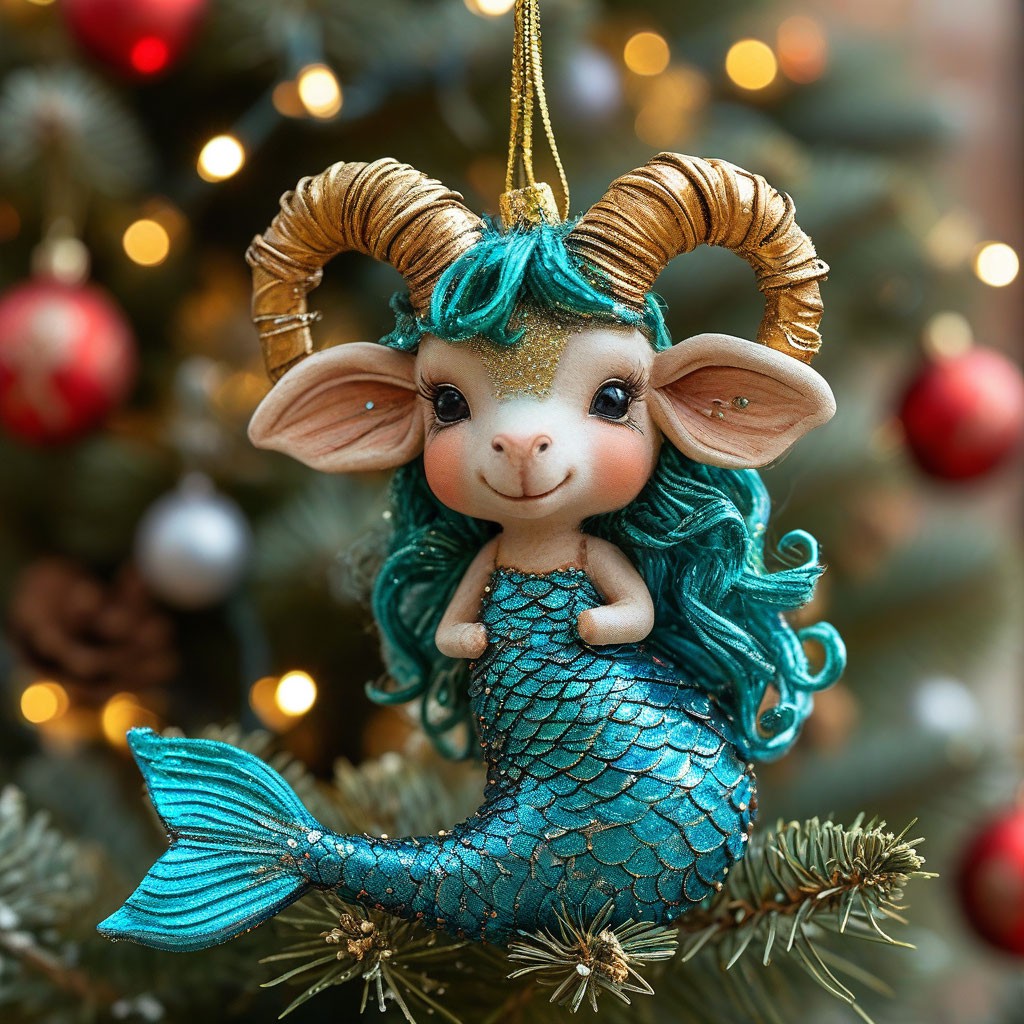 "A bright sparkling capricorn with a turquoise mermaid tail and ...