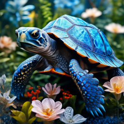 «Blue neon turtle among plants and flowers, hyperdetalization» — video ...