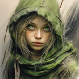 «🌿💚 realistic sketch close up portrait a enigmatic beautiful pixie girl ...