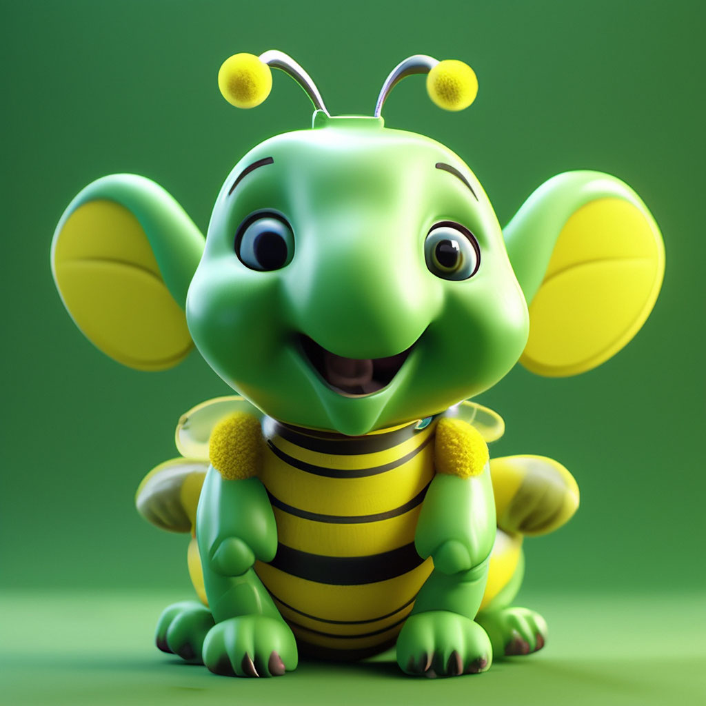 "Green elephant bee creep cute grinning" — image created in Shedevrum