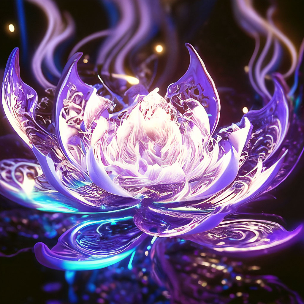 "Sur, white on purple,swirl,lotus,…" — image created in Shedevrum