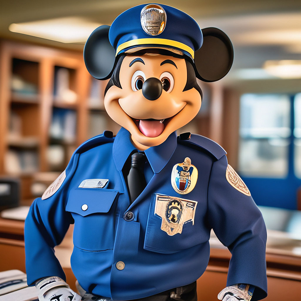 "Mickey mouse + policeman: de pie en …" — imagen creada en Shedevrum