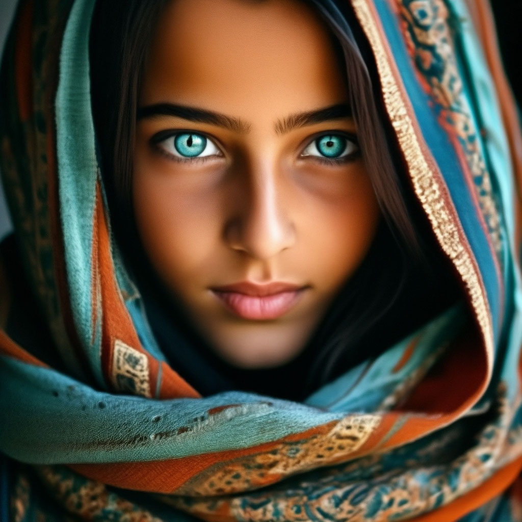 Iranian Blue Eyes Portrait Of A Pretty Iranian Woman With Long Hair