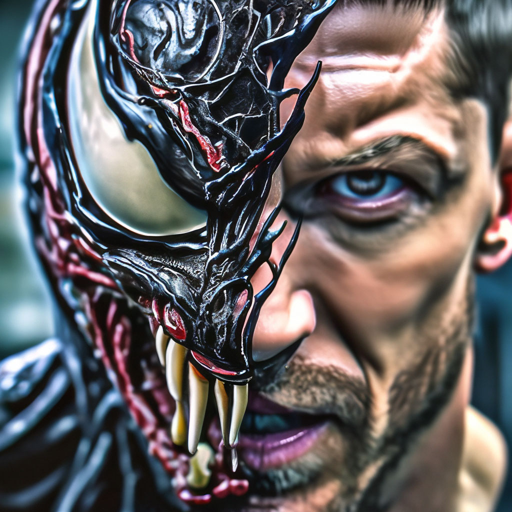 «Пол лица зубастый Venom а другая …» — картинка создана в Шедевруме