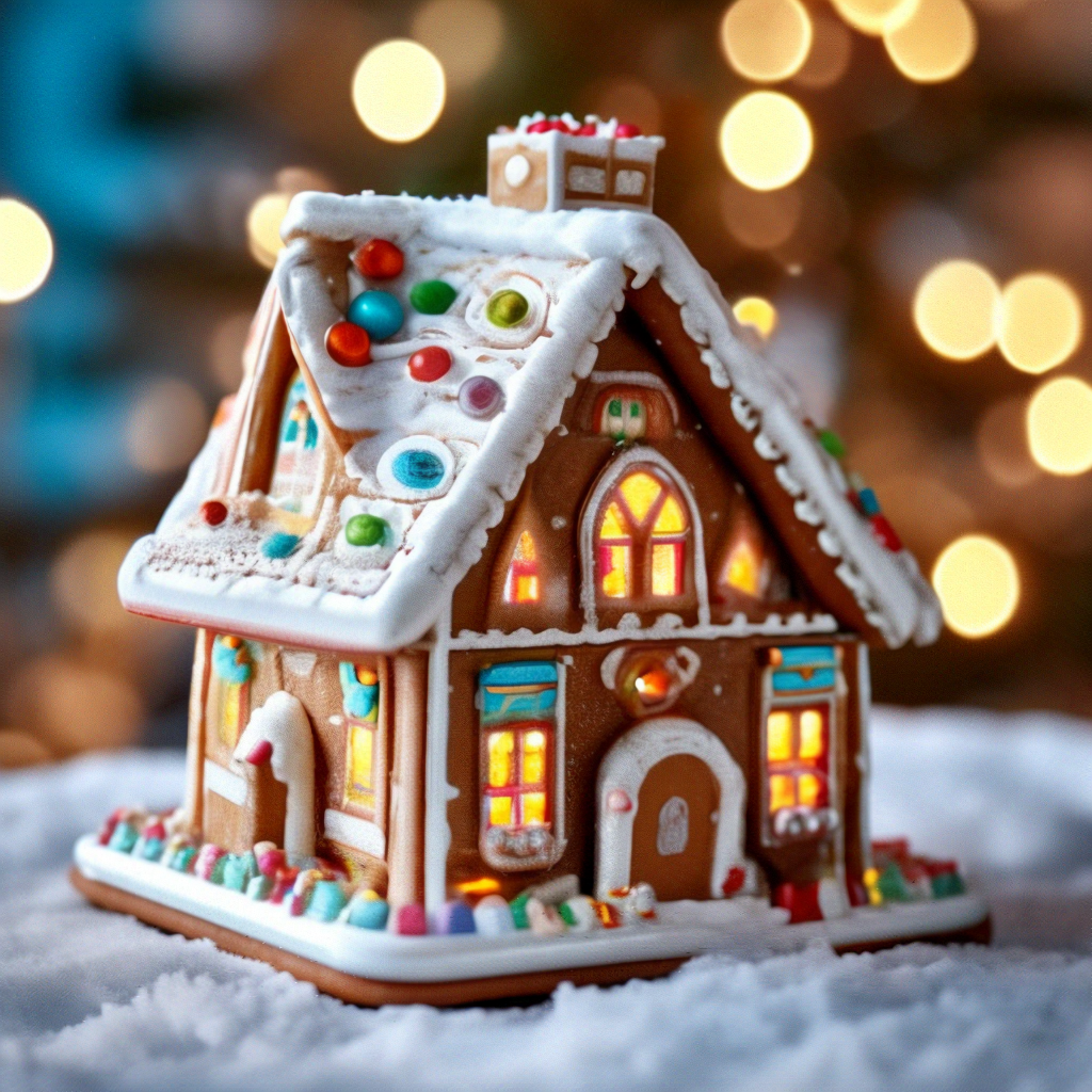 "Gingerbread house, the roof is covered with snow" — image created in ...