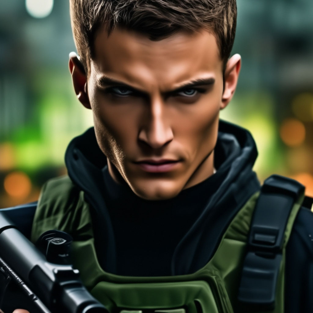 "Man, seductive villain,evil, smirk, brown hair,very short hair,green ...