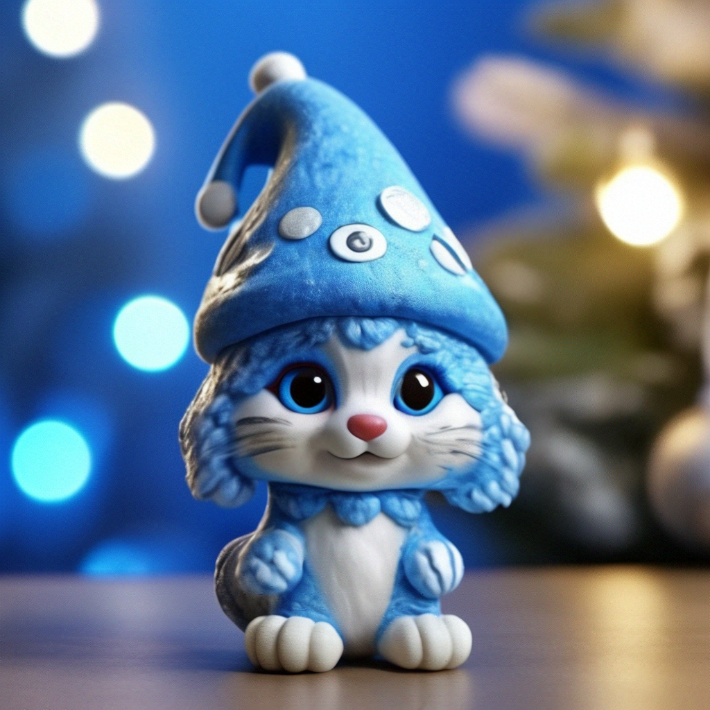 "Shailushai, cute blue smurf, cat face, hat in the form of a white ...