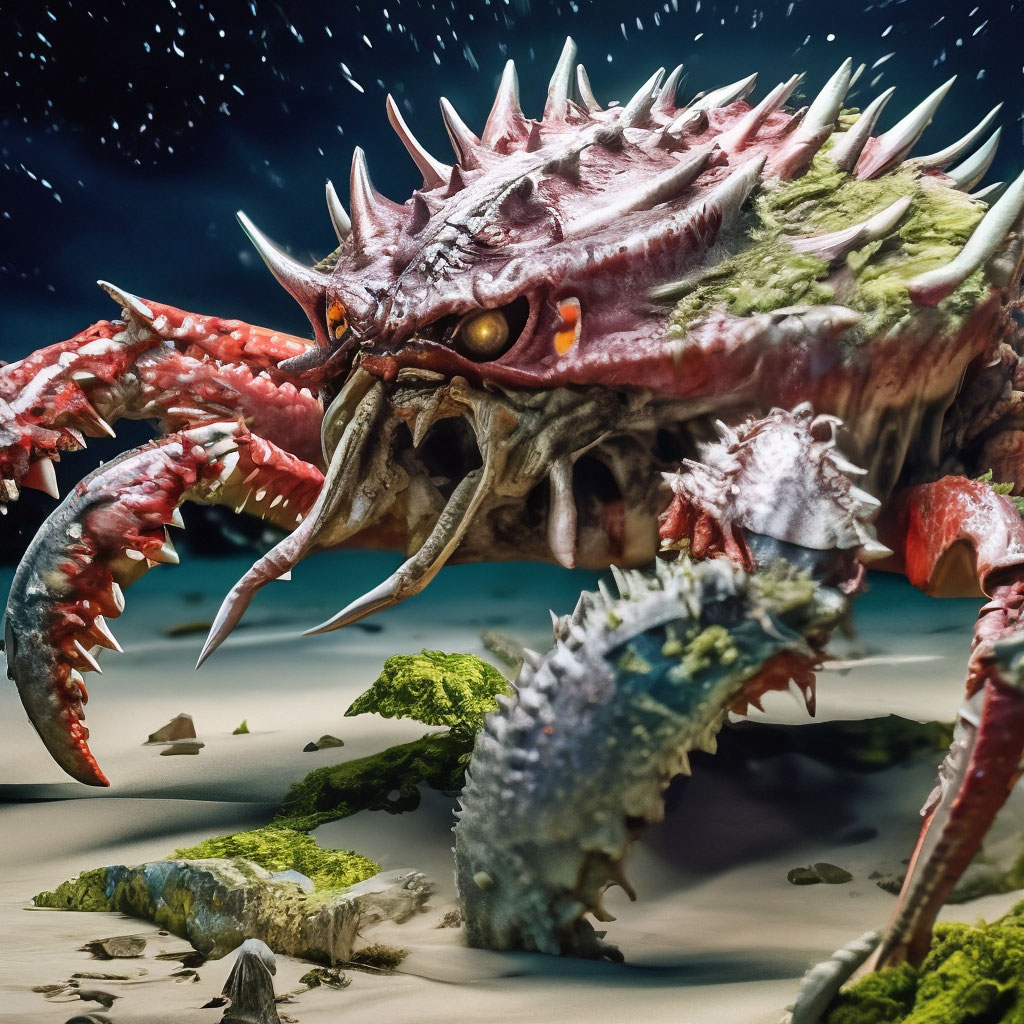 "🦀 Creep huge and terrible monster, …" — image created in Shedevrum
