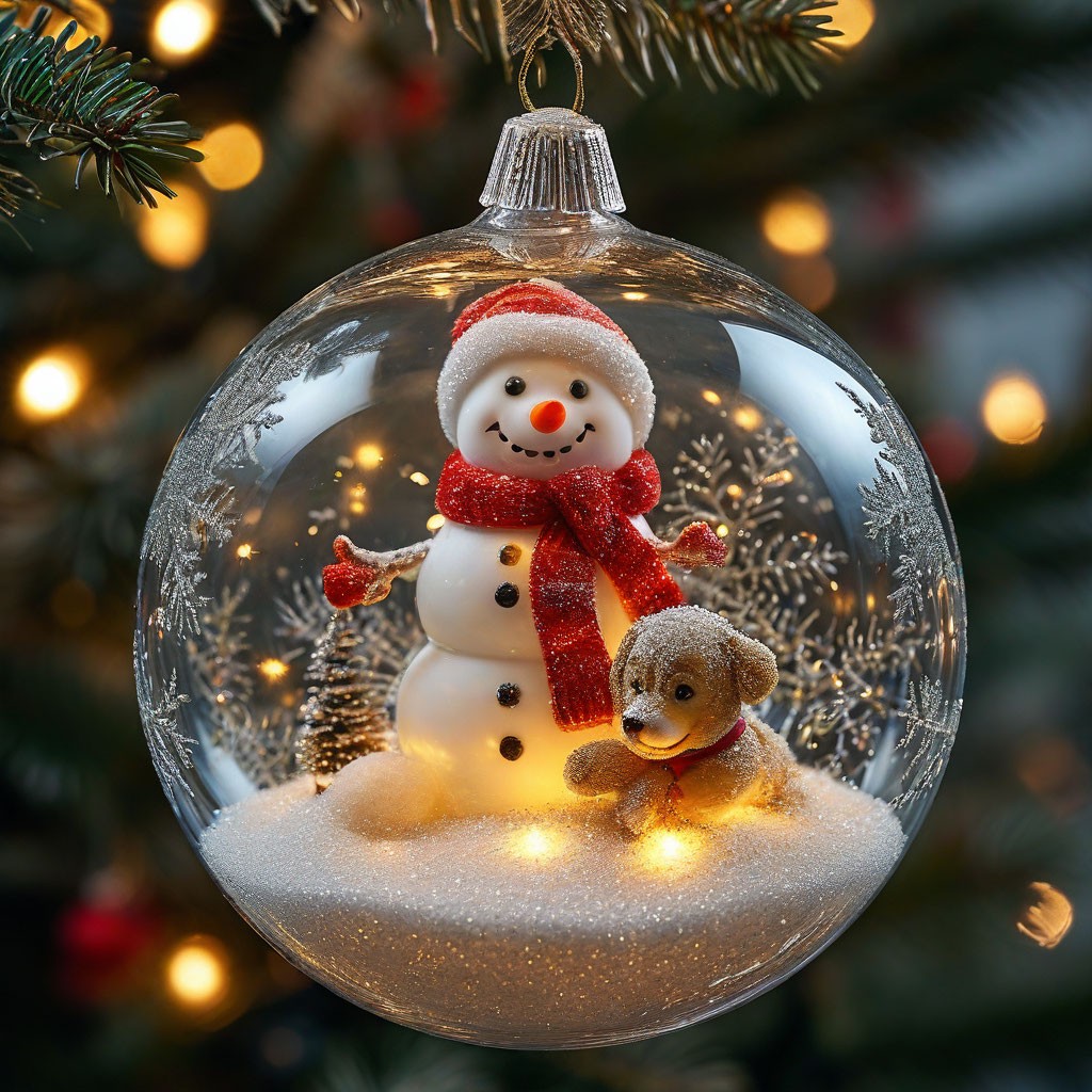 "Transparent, inside there is snow and a snowman with a red scarf, near ...