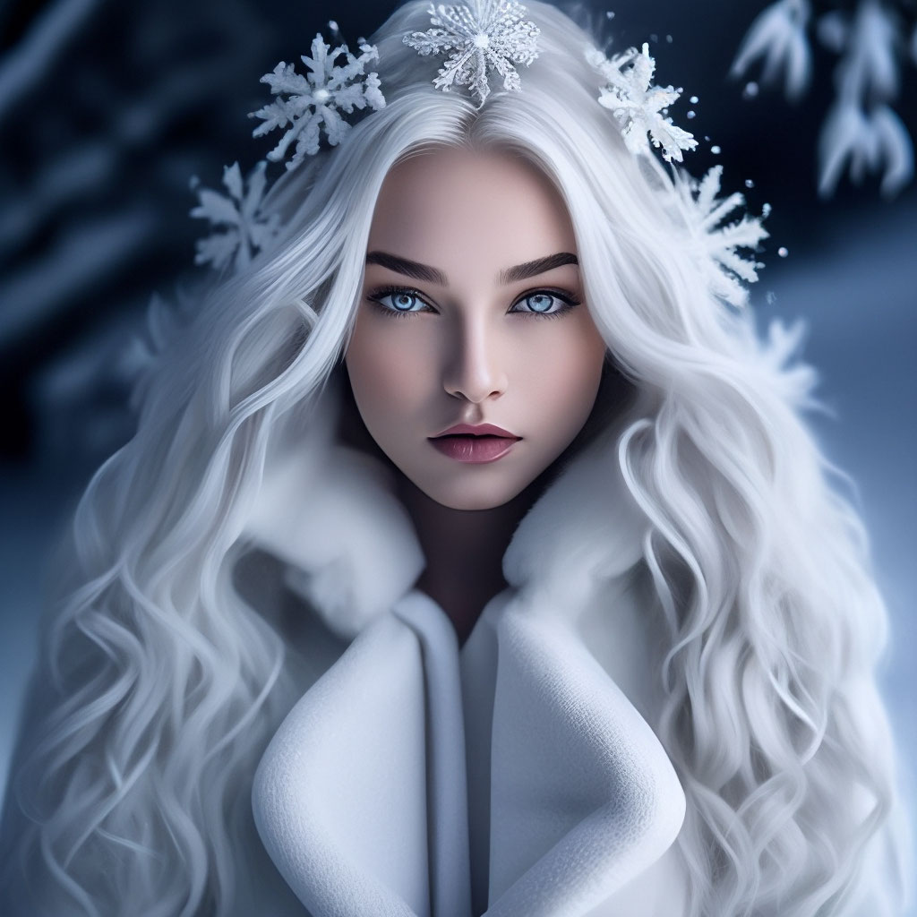 Girl With White Hair In Snow