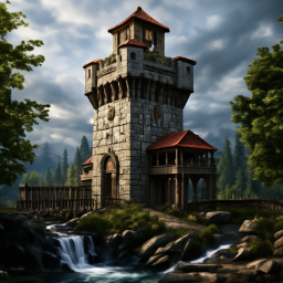 "A medieval-style watchtower with a cool environment" — image created ...