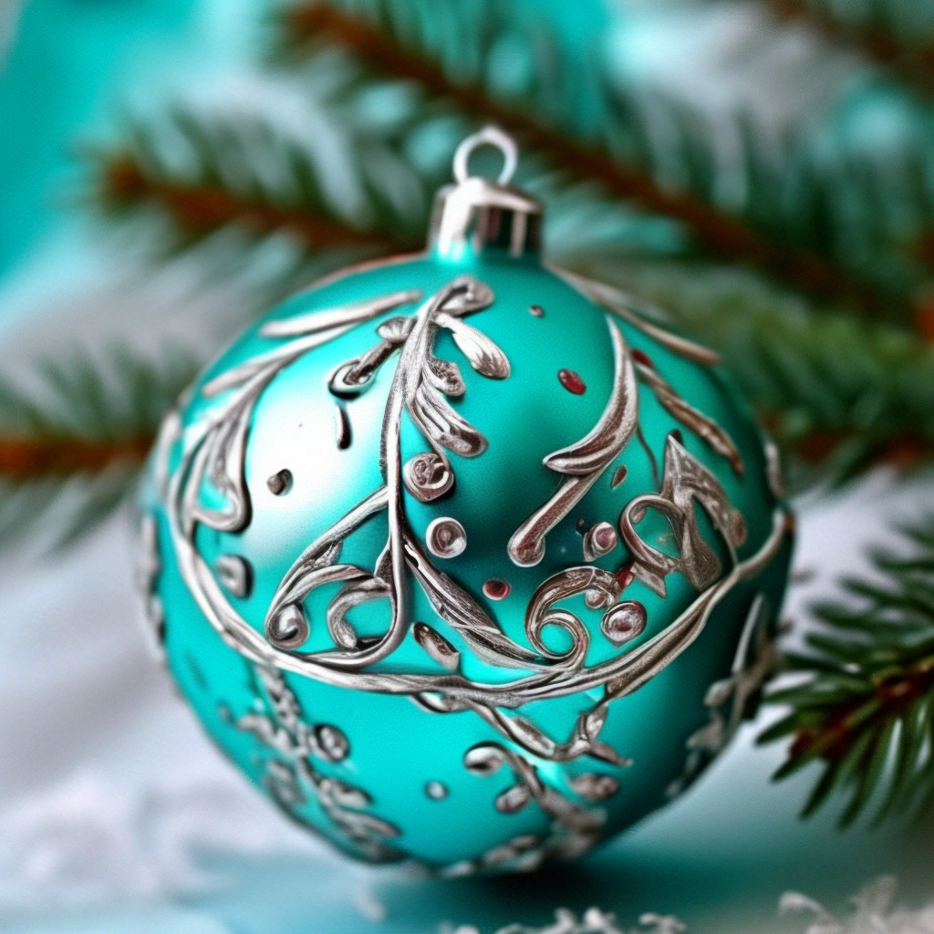 "A very delicate turquoise ball, painted with a silver pattern ...