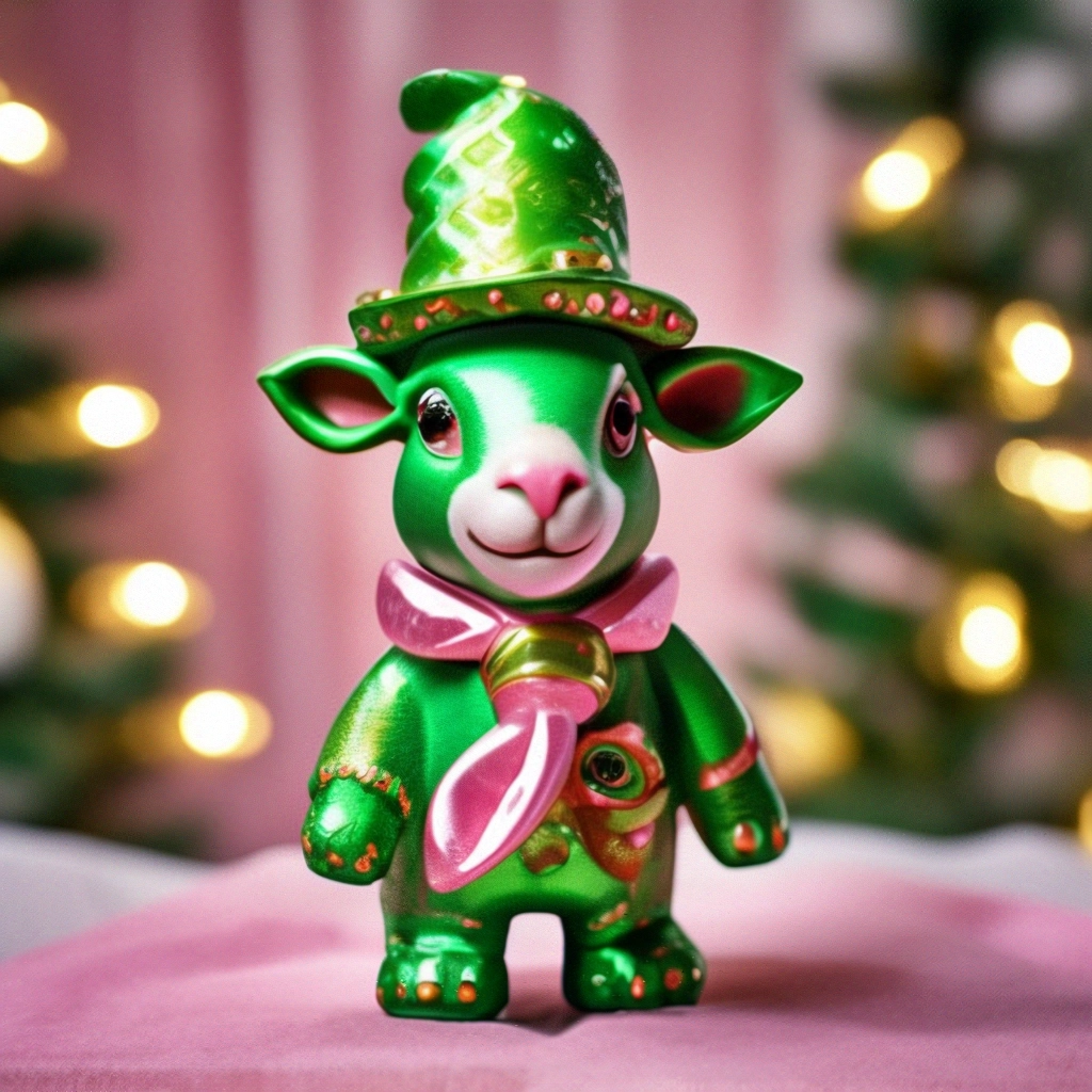 "Cute goat magician in green with a green hat with a heart in the ...