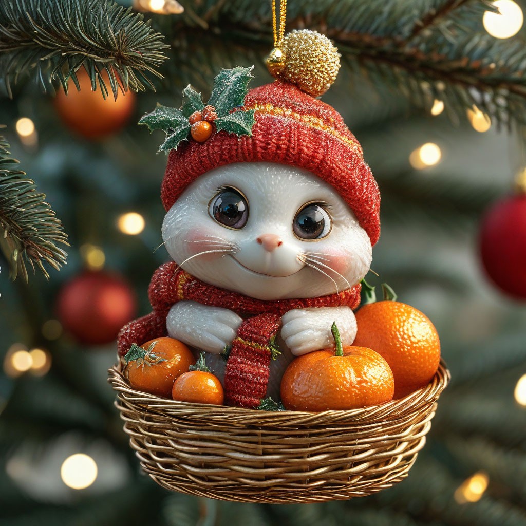 "A snake in a red hat with a pumpon, and on its tail it has a basket ...