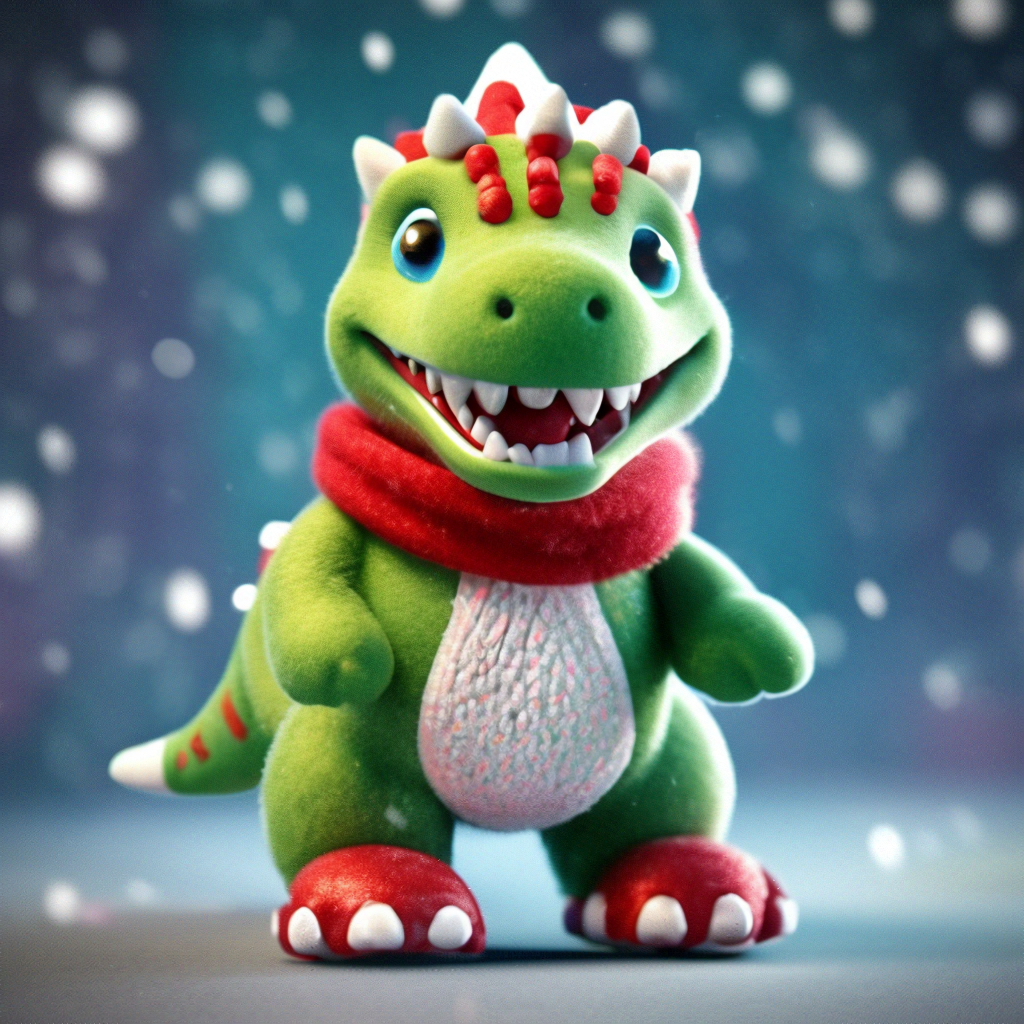 "Cute Tyrannosaurus in felt boots,scarf blowing in the wind,4k,toothy ...