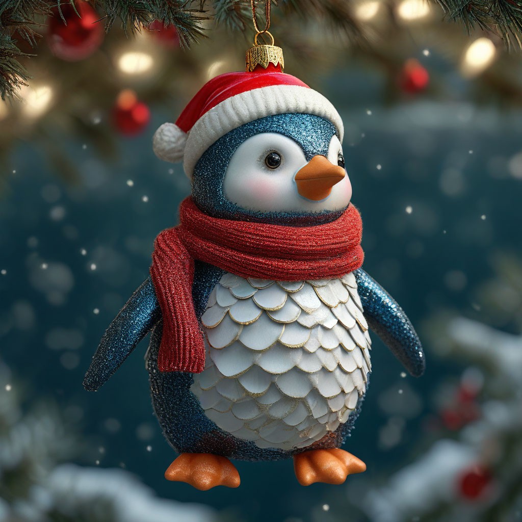 "A penguin in a red scarf and a red hat with a pumpon" — image created ...
