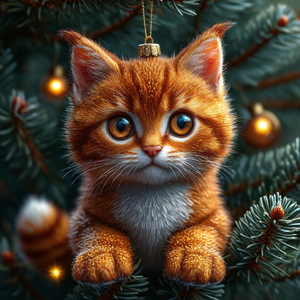 "Cute red-haired cat with white paws and golden eyes" — image created ...