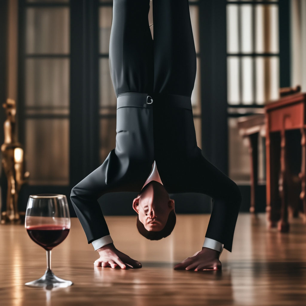 "Red Crowley in a black suit, standing…" — image created in Shedevrum