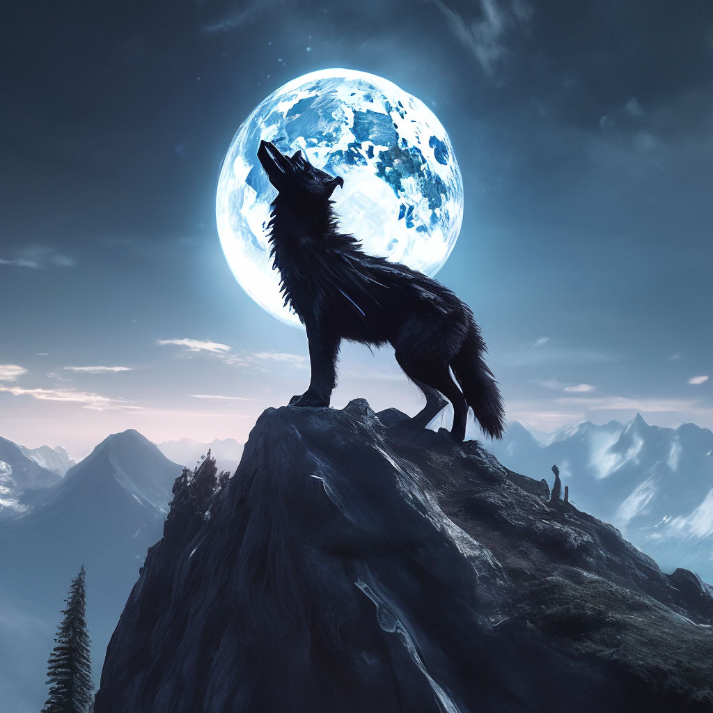 Pure Black Wolf Howling At Full Moon Howl At The Moon Day (October