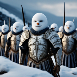 «An ancient Greek phalanx of snowmen. brutal snowmen in armor. snowmen ...