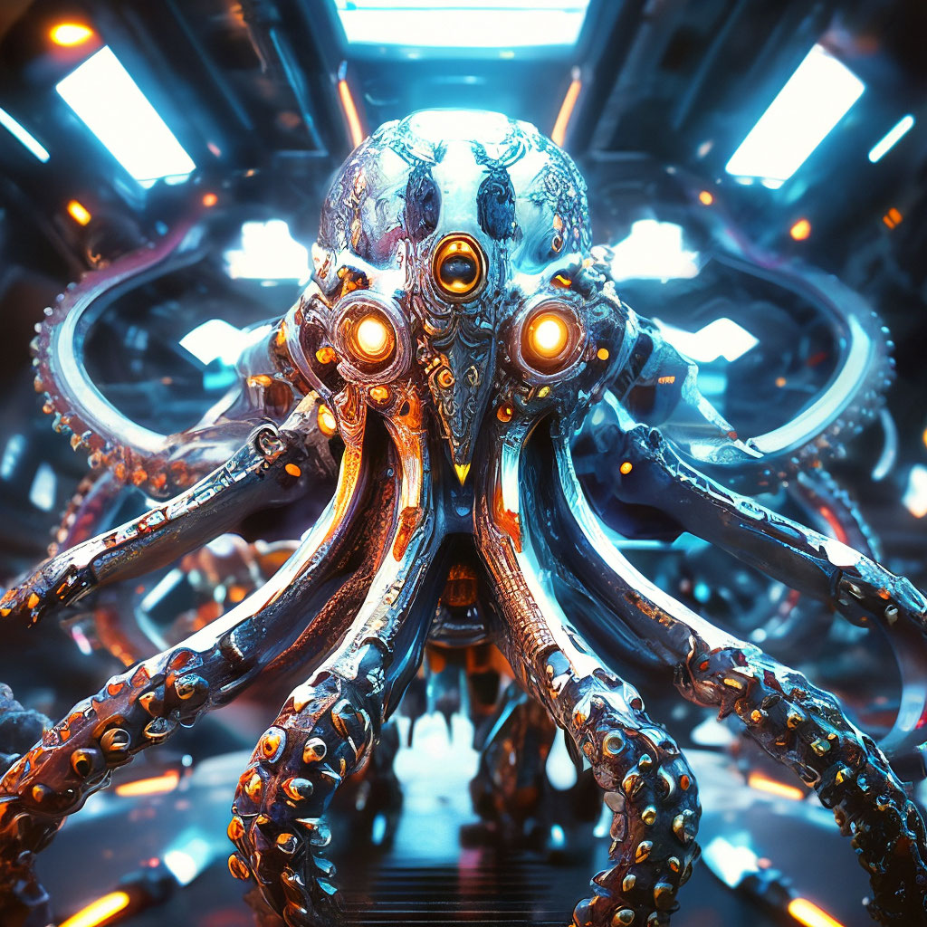 "Cyber octopus, cybernetic body parts, future technologies, armored ...