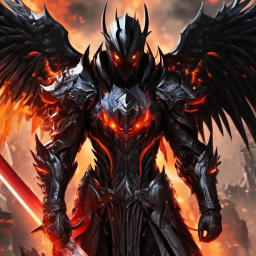 «Archdemon in black armor, anatomical armor, huge black wings ...