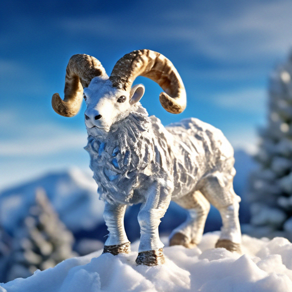 "Ice ram, ice ram, winter, mountains, hill, blue sky, ice ram on a hill ...