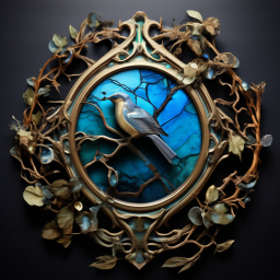 "Labradorite labradorite+ small blue bird+branches +May bug fractal ...