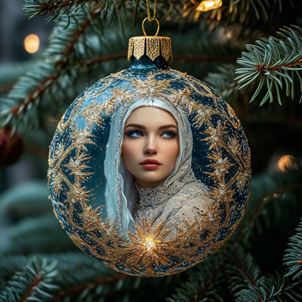 "Christmas tree toy , mimic painting, portrait of a beautiful icy snow ...