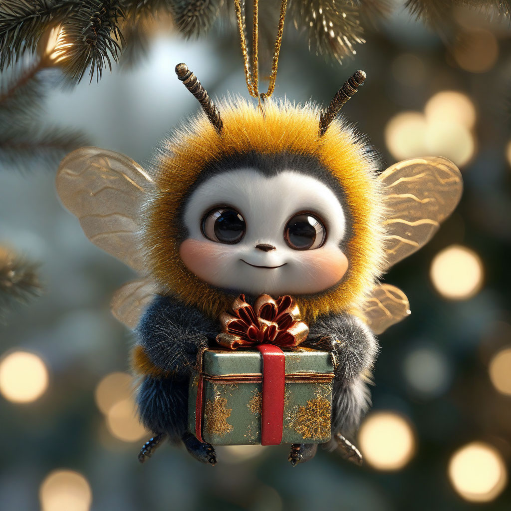 "A fluffy bumblebee carries gifts in its paws" — image created in Shedevrum