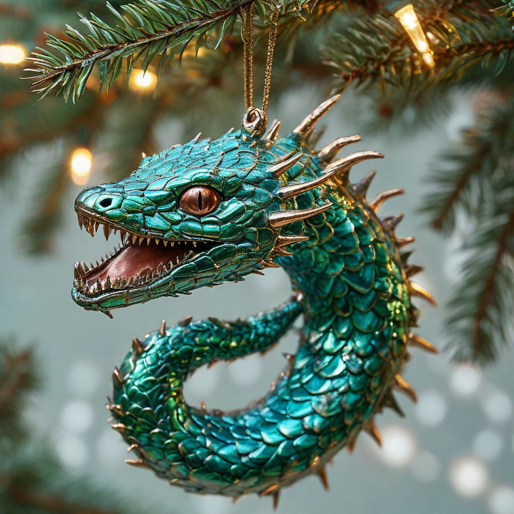 "Underwater emerald snake with spikes on its back and sharp fangs ...