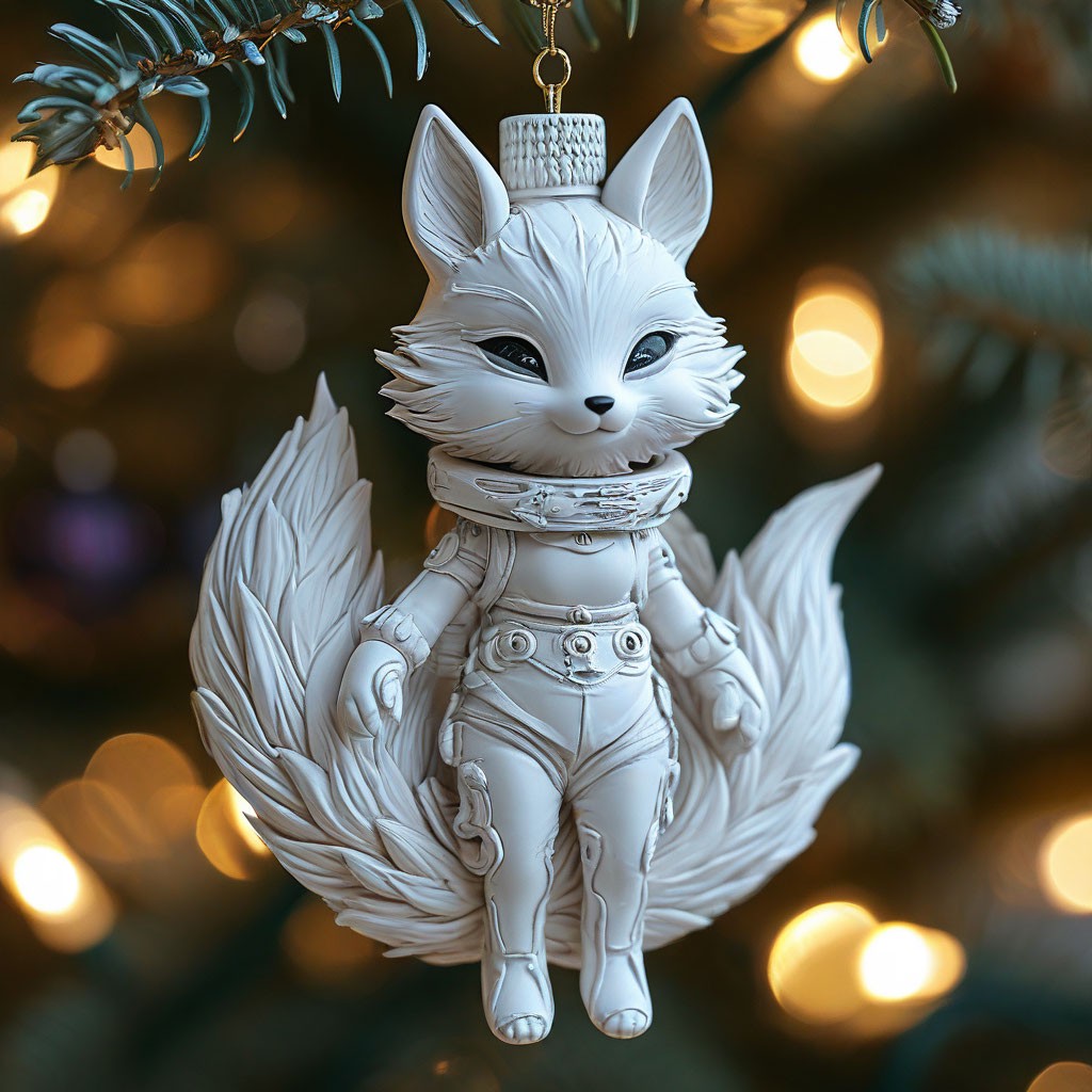 "Kitsune is white with 3 tails in a space swimsuit and a New Year's hat ...
