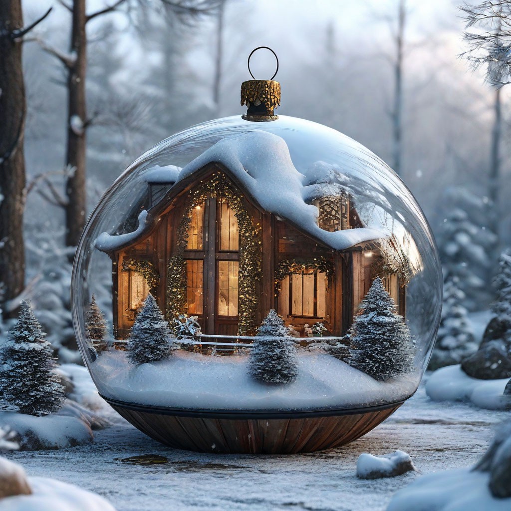 "Beautiful glass house with snow" — image created in Shedevrum