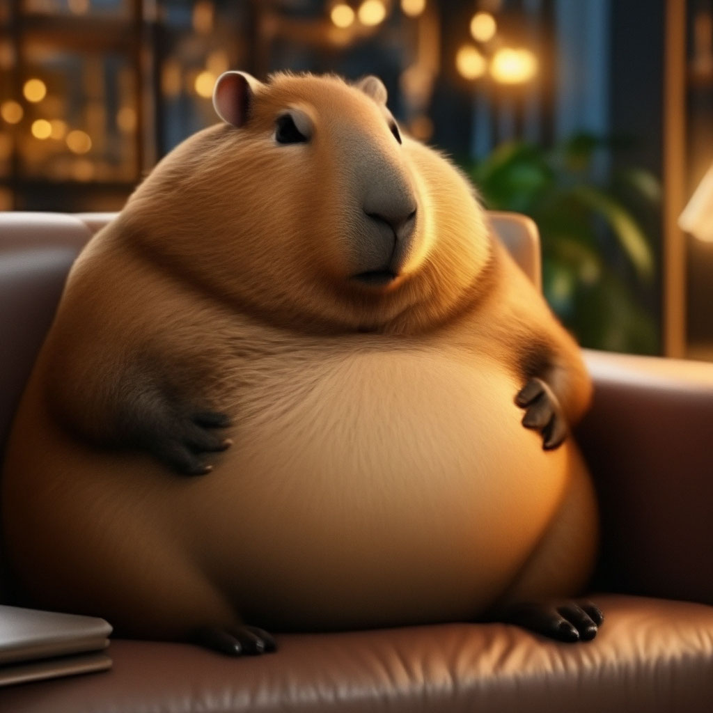 "Fat capybara with a big belly, …" — image created in Shedevrum